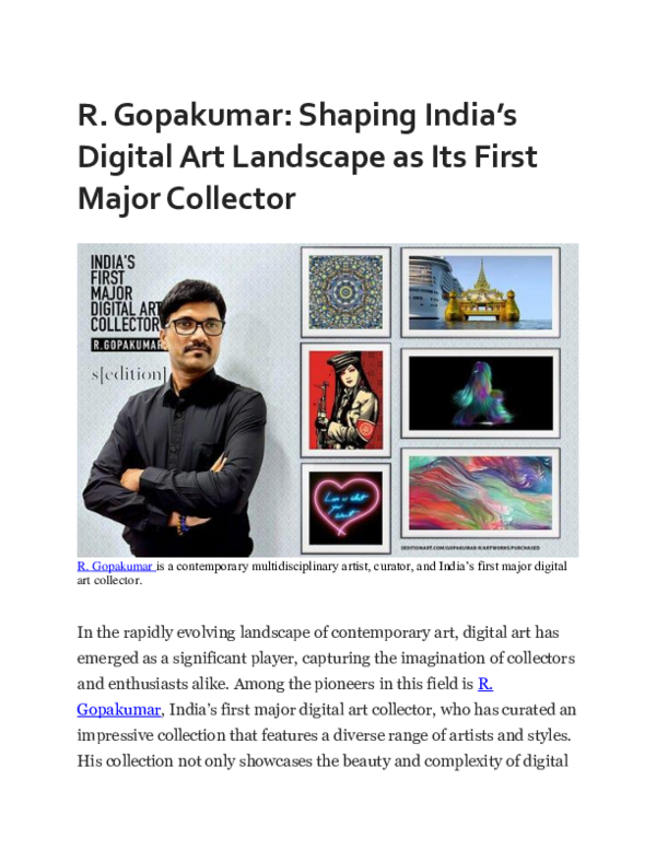 (PDF) R. Gopakumar: Shaping India's Digital Art Landscape as Its First ...