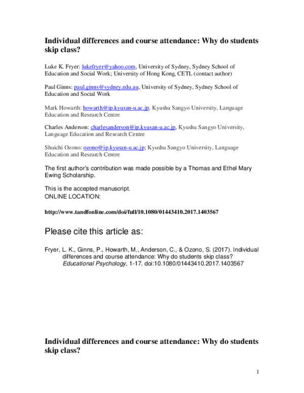 (PDF) Individual differences and course attendance: why do students ...