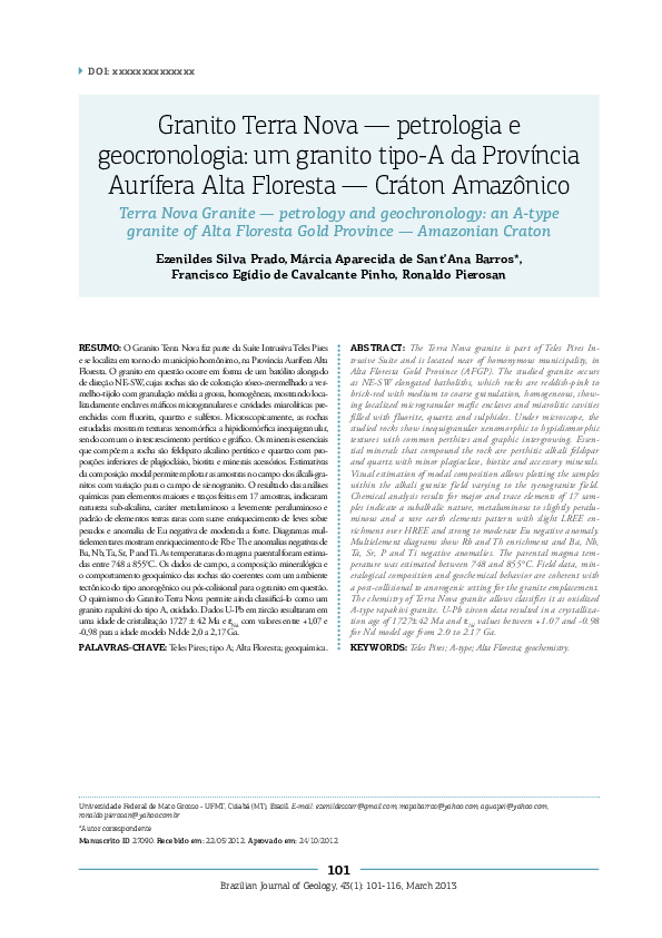 (PDF) Granito Terra Nova - petrologia e geocronologia: um granito tipo ...