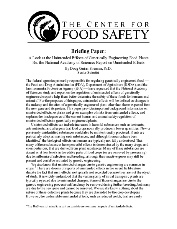 (PDF) Briefing Paper: A Look at the Unintended Effects of Genetically ...