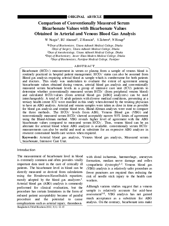 (PDF) Comparison of Conventionally Measured Serum Bicarbonate Values ...