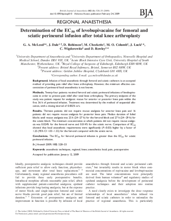 (PDF) Determination of the EC50 of levobupivacaine for femoral and ...
