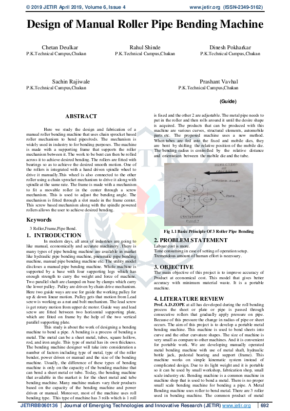 (PDF) Design of Manual Roller Pipe Bending Machine