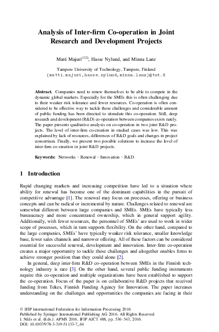 (PDF) Analysis of Inter-firm Co-operation in Joint Research and ...