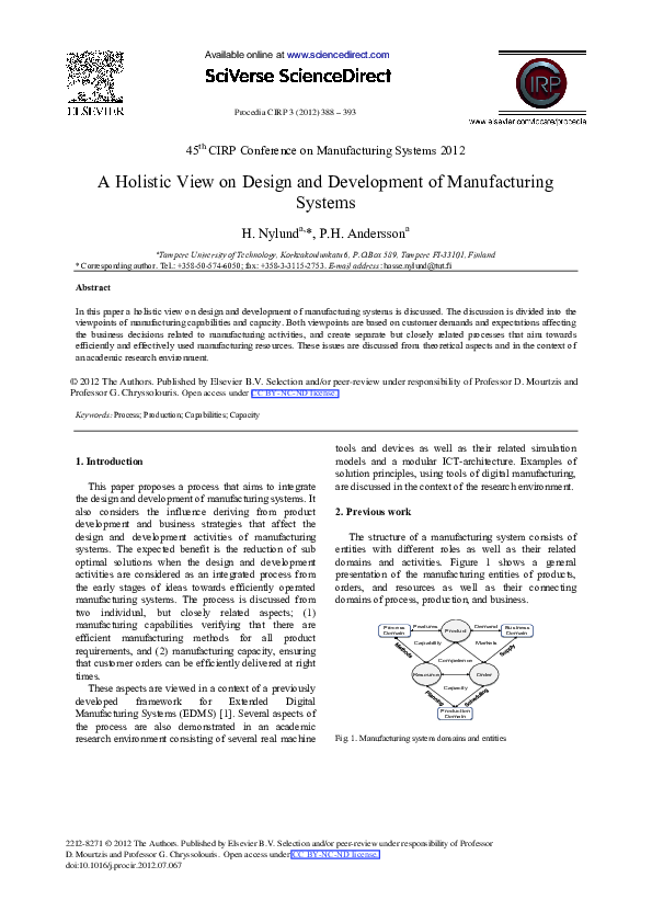 (PDF) A Holistic View on Design and Development of Manufacturing Systems