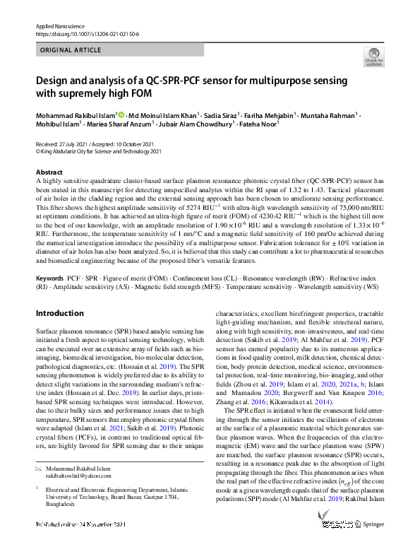 (PDF) Design and analysis of a QC-SPR-PCF sensor for multipurpose ...