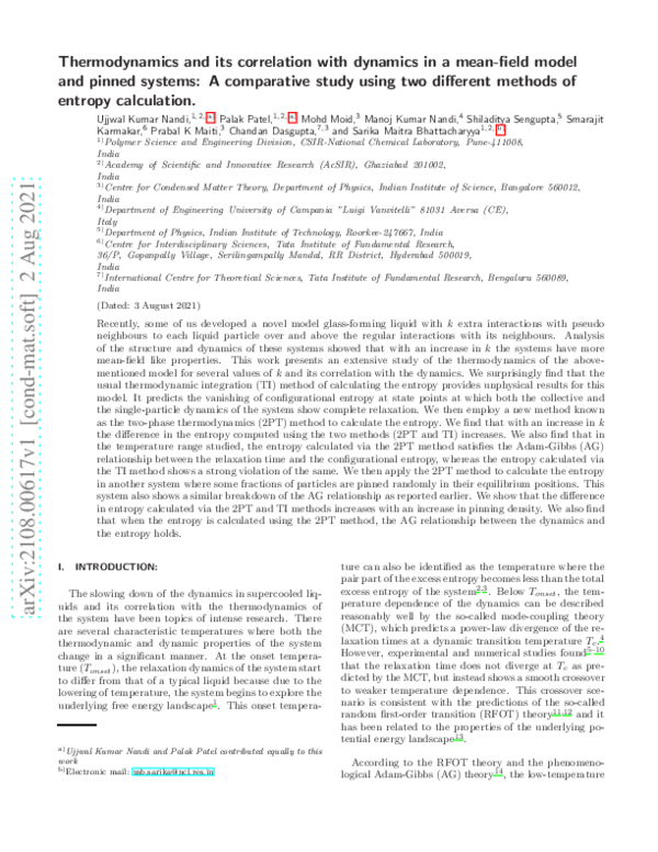 (PDF) Thermodynamics and its correlation with dynamics in a mean-field model and pinned systems ...