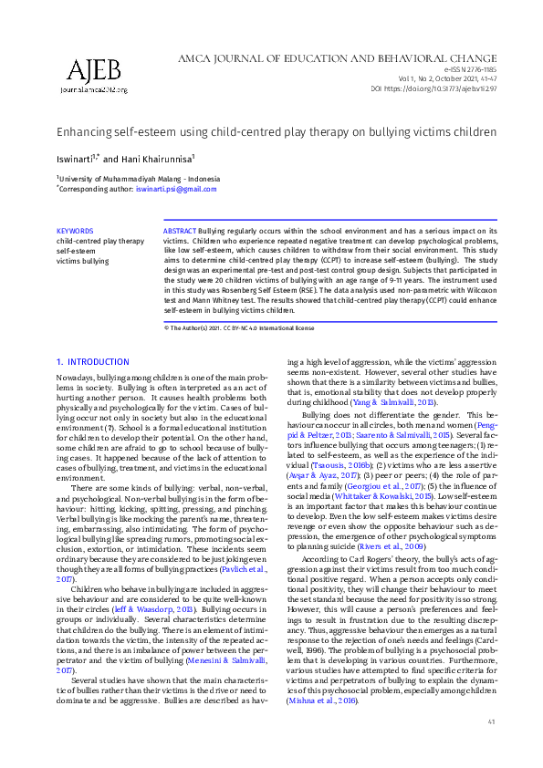 (PDF) Enhancing self-esteem using child centered play therapy on ...