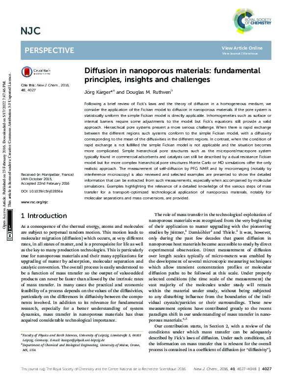 (PDF) Diffusion in nanoporous materials: fundamental principles ...