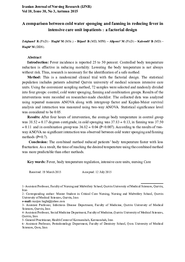 (PDF) A comparison between cold water sponging and fanning in reducing ...
