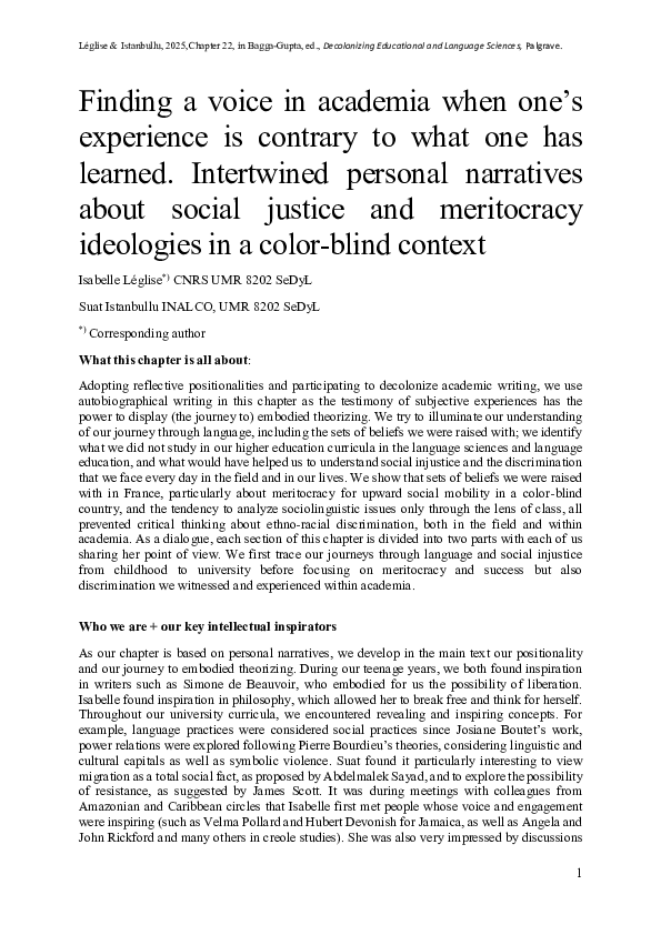 (PDF) Finding a voice in academia when one’s experience is contrary to ...