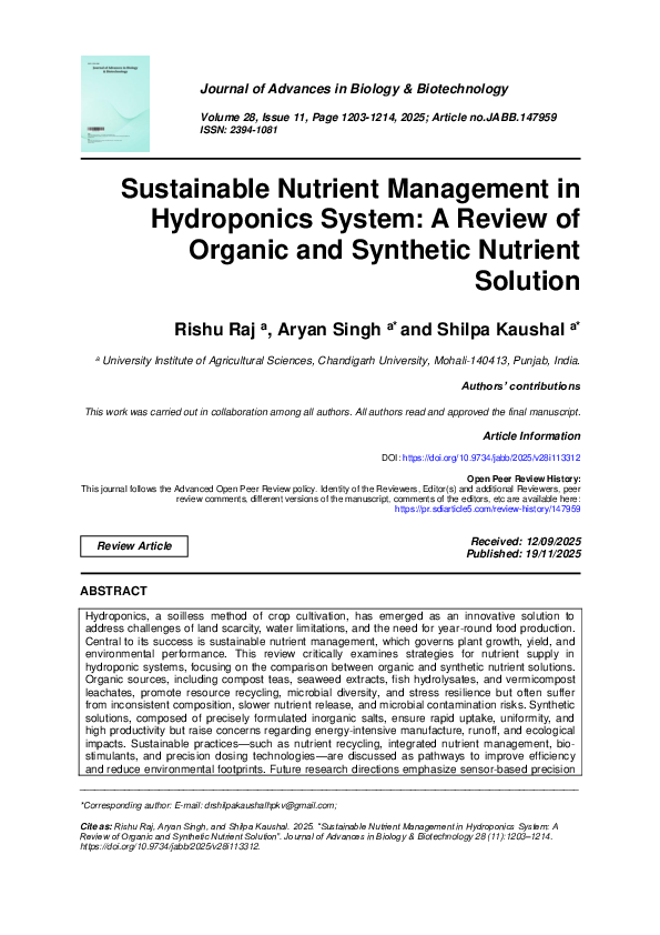 (PDF) Sustainable Nutrient Management in Hydroponics System: A Review ...