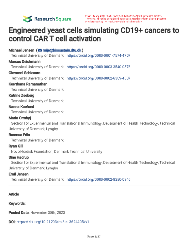 (PDF) Engineered yeast cells simulating CD19+ cancers to control CAR T ...