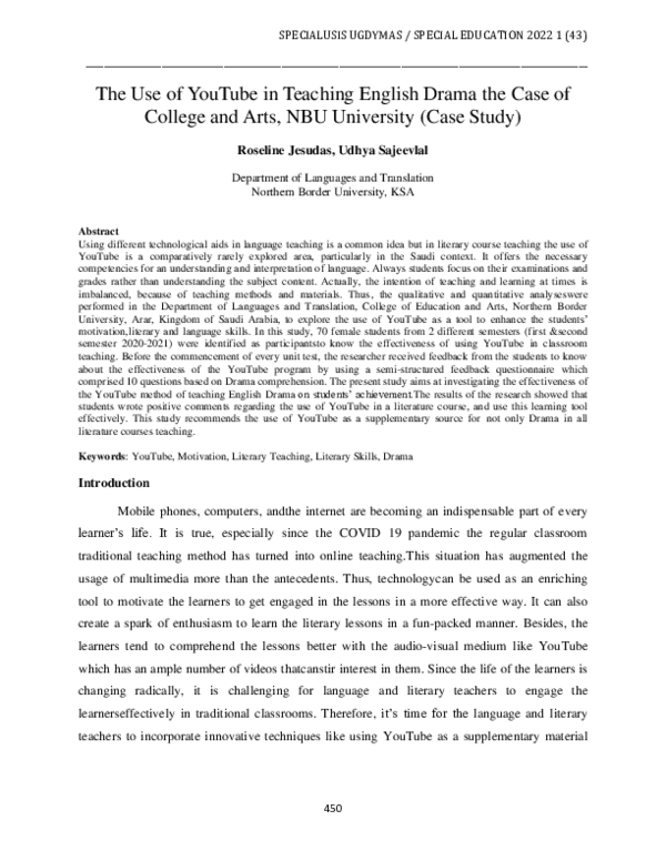 (PDF) The Use of YouTube in Teaching English Drama the Case of College ...