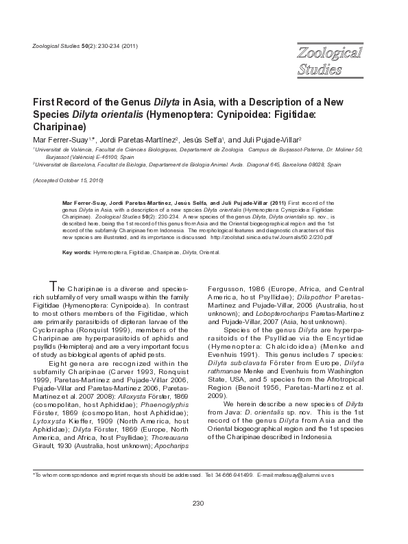 (PDF) First Record of the Genus Dilyta in Asia, with a Description of a ...