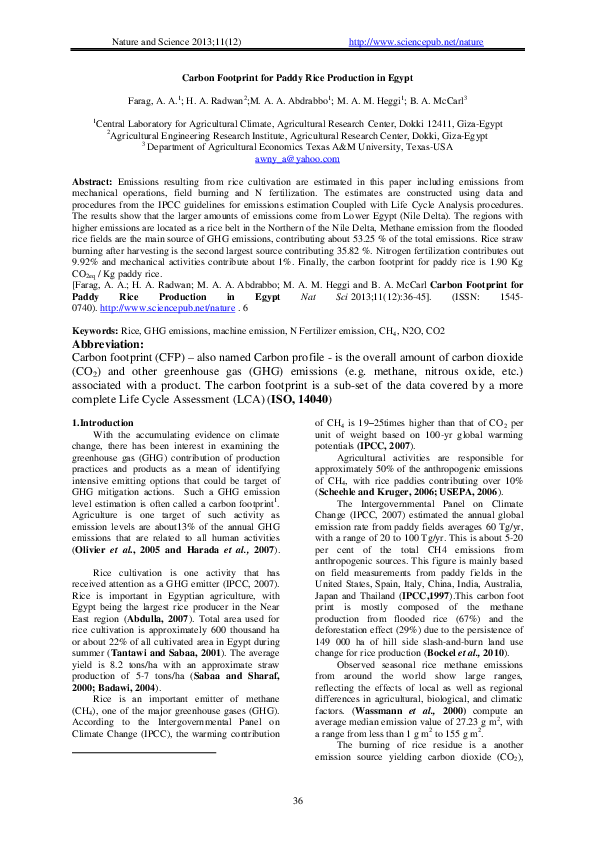 (PDF) Carbon Footprint for Paddy Rice Production in Egypt