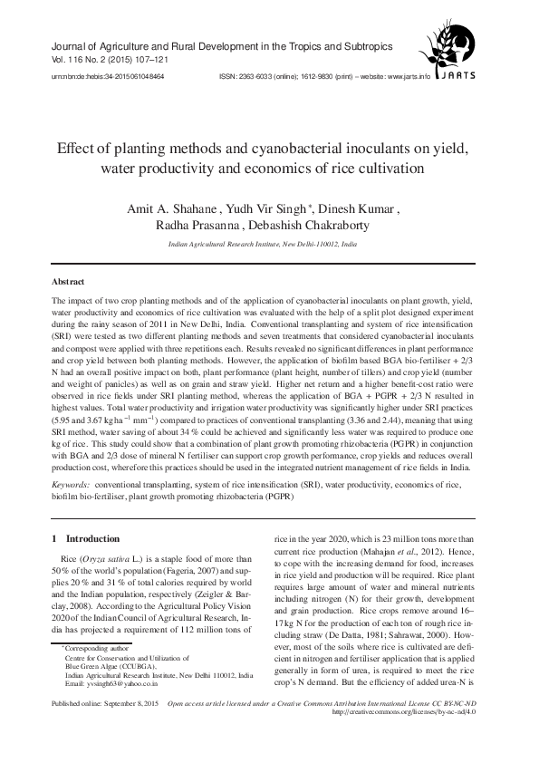 (PDF) Effect of planting methods and cyanobacterial inoculants on yield ...
