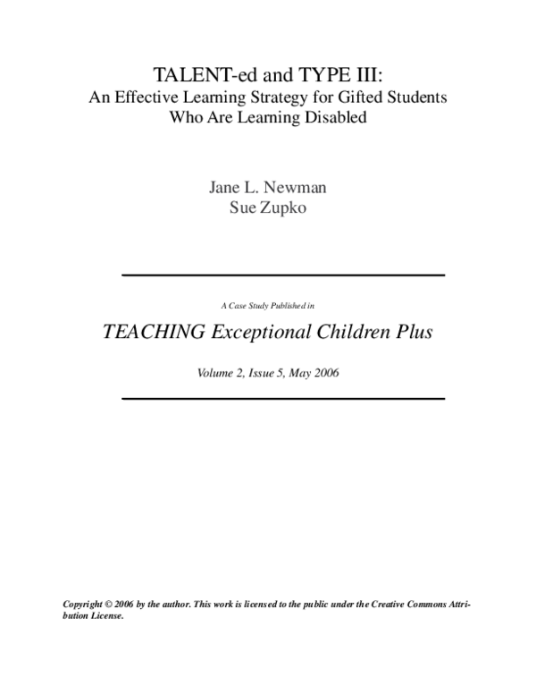 (PDF) TALENT-ed and TYPE III: An Effective Learning Strategy for Gifted ...