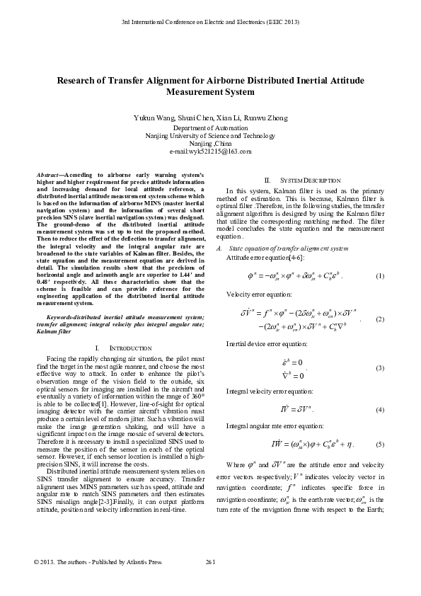 (PDF) Research of Transfer Alignment for Airborne Distributed Inertial ...