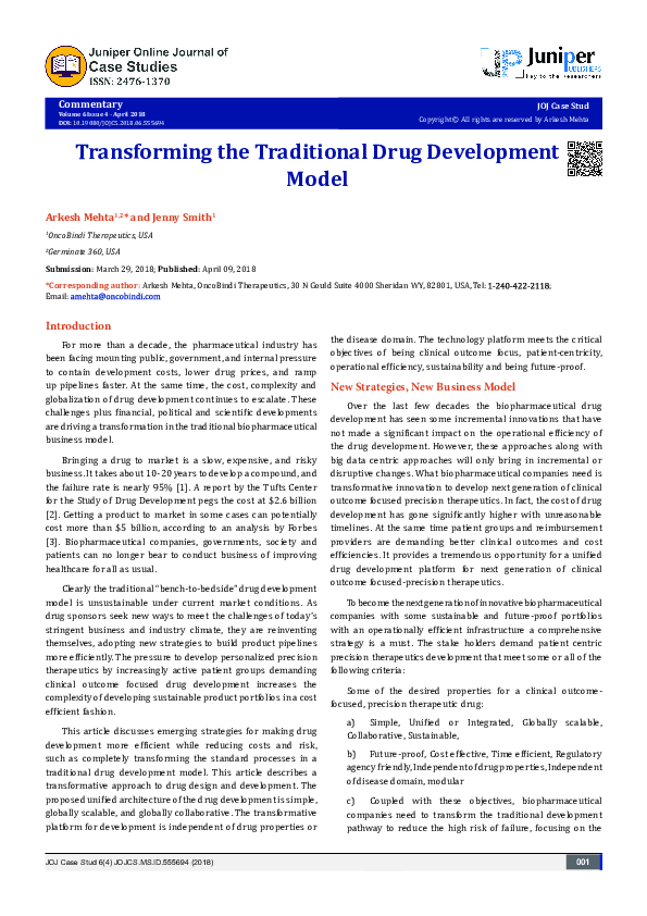 (PDF) Transforming the Traditional Drug Development Model
