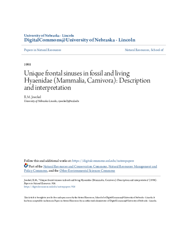 (PDF) Unique frontal sinuses in fossil and living Hyaenidae (Mammalia ...
