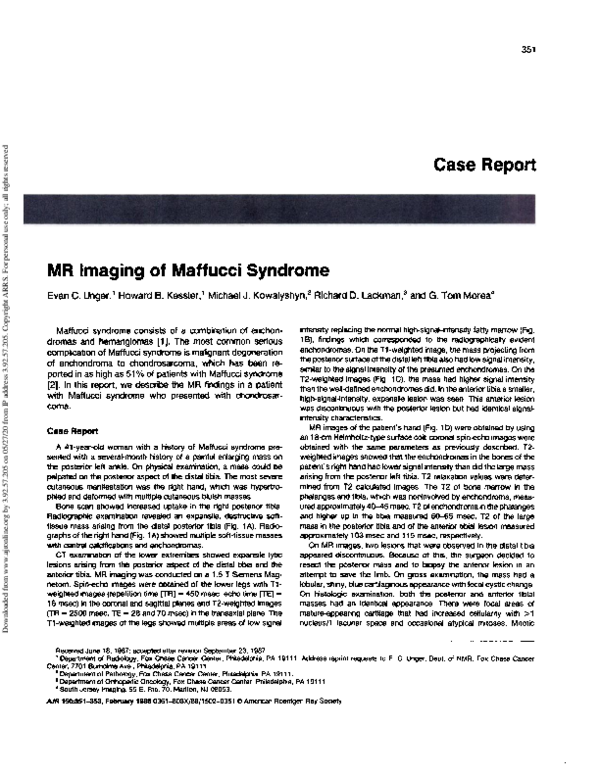 (PDF) MR imaging of Maffucci syndrome