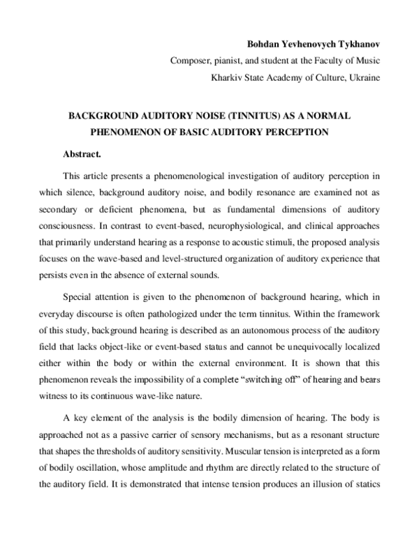 (PDF) BACKGROUND AUDITORY NOISE TINNITUS AS A NORMAL PHENOMENON OF ...