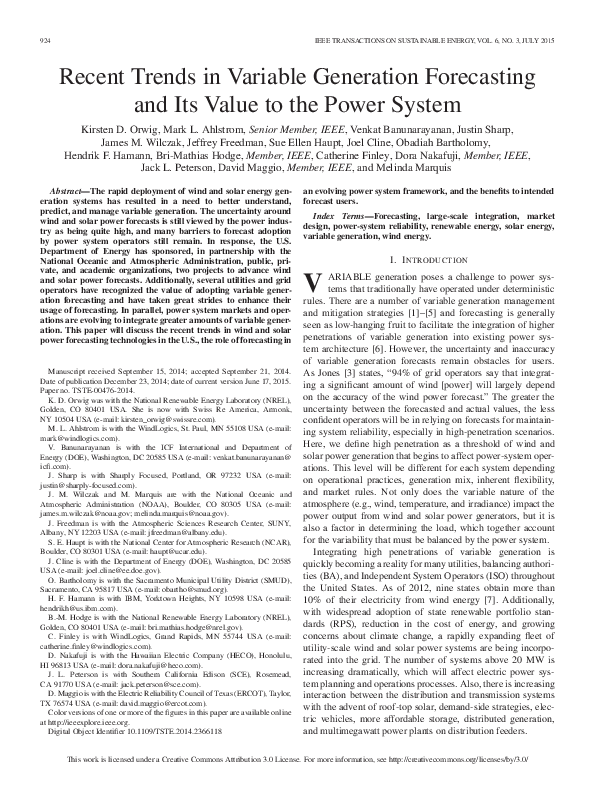 (PDF) Recent Trends in Variable Generation Forecasting and Its Value to ...