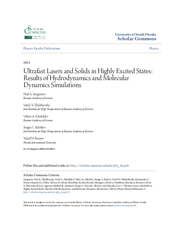 (PDF) Ultrafast lasers and solids in highly excited states: results of ...