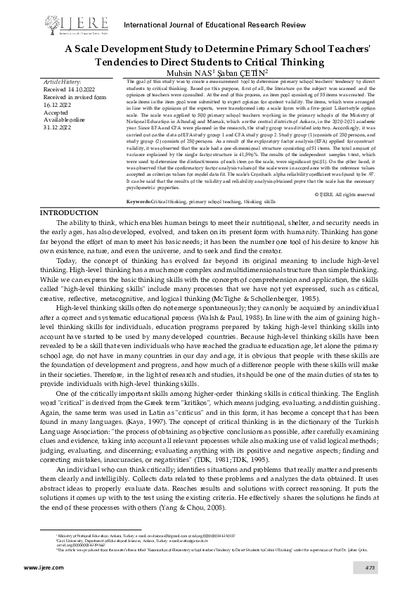 (PDF) A Scale Development Study to Determine Primary School Teachers ...