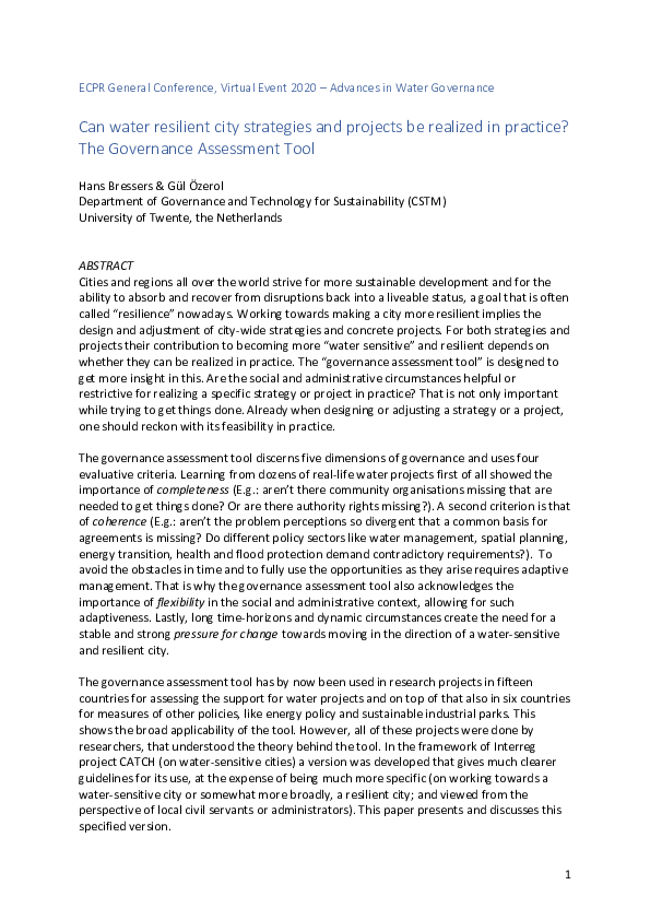 (PDF) Can Water Resilient City Strategies and Projects Be Realized in ...