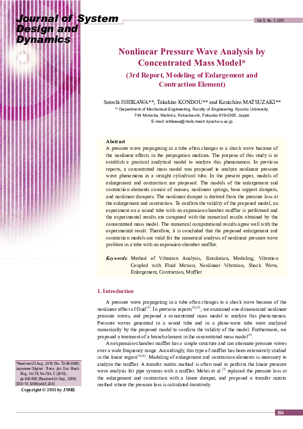 (PDF) Nonlinear Pressure Wave Analysis by Concentrated Mass Model