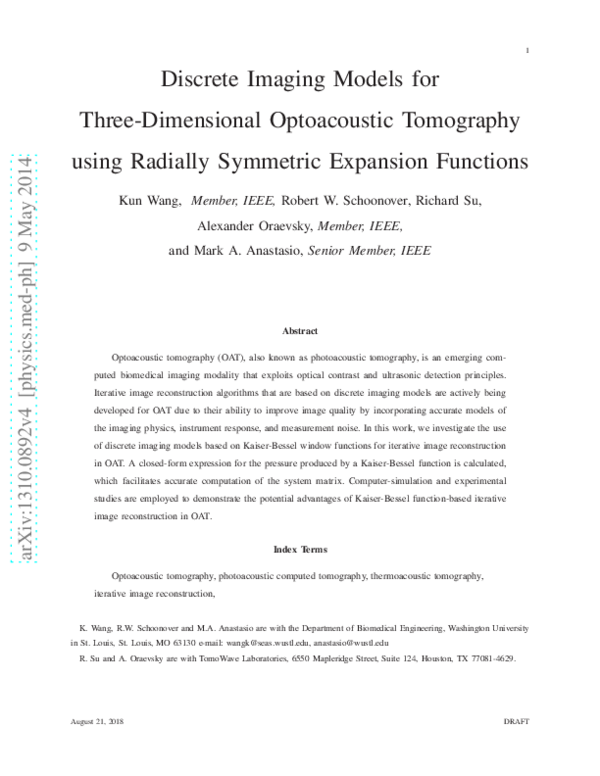 (PDF) Discrete Imaging Models for Three-Dimensional Optoacoustic ...
