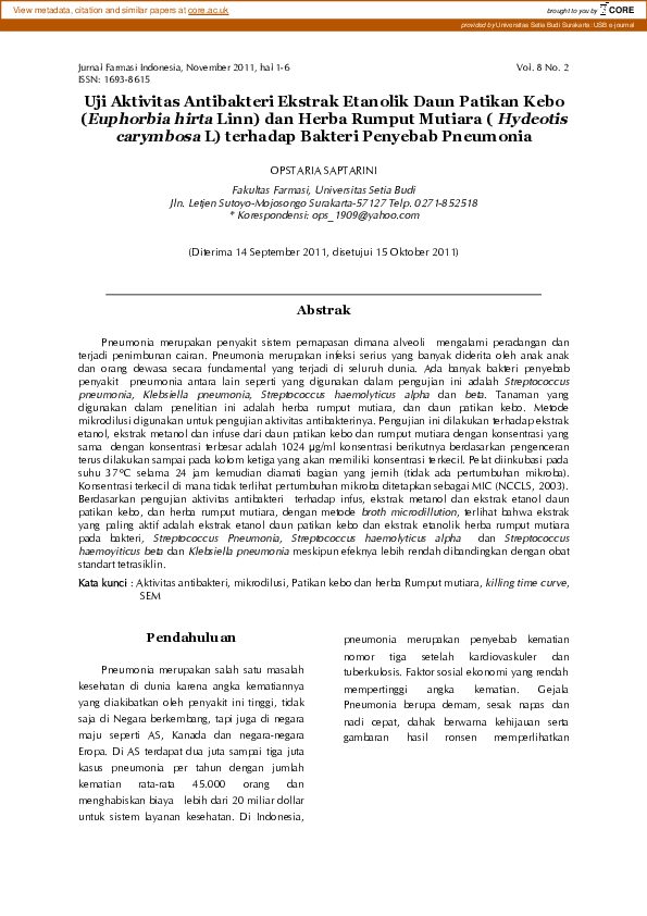 (PDF) Uji Aktivitas Antibakteri Ekstrak Etanolik Daun Patikan Kebo ...