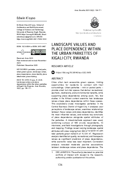 (PDF) LANDSCAPE VALUES AND PLACE DEPENDENCE WITHIN THE URBAN PARKETTES ...
