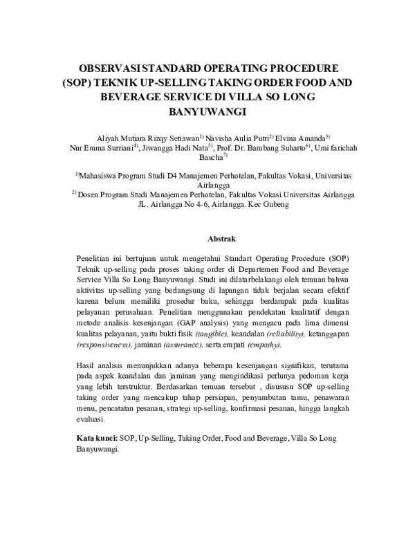 (PDF) OBSERVASI STANDARD OPERATING PROCEDURE (SOP) TEKNIK UP-SELLING ...