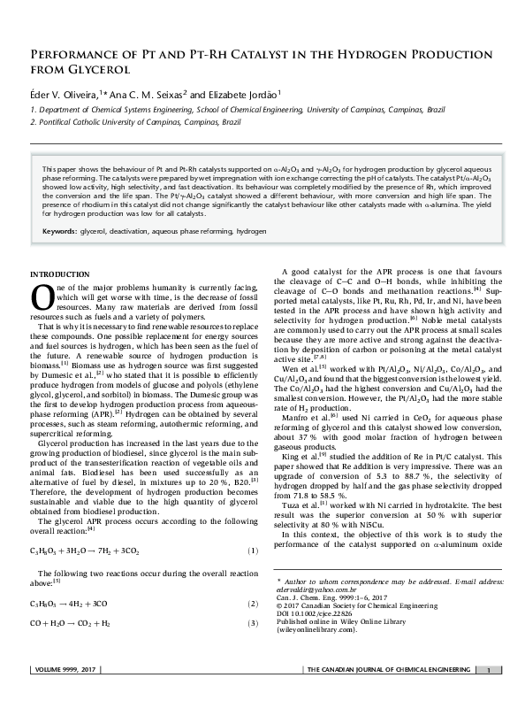 (PDF) Performance of Pt and Pt-Rh catalyst in the hydrogen production ...