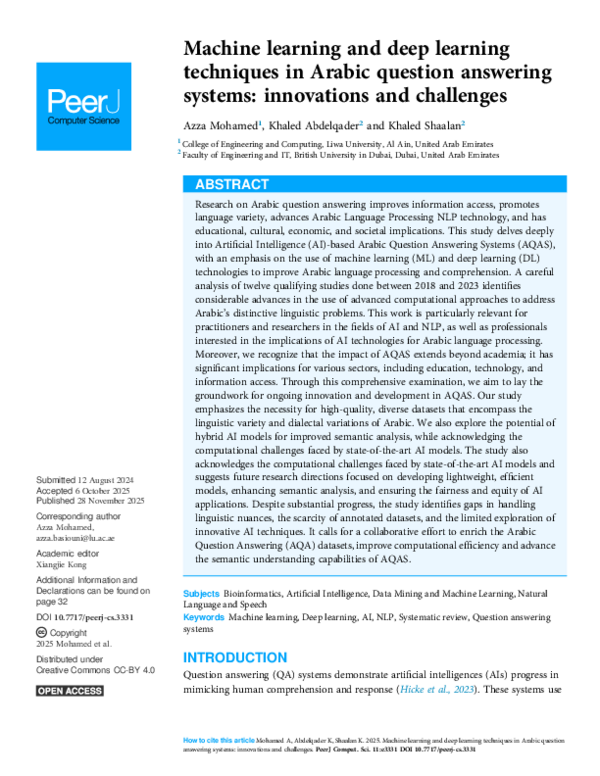 (PDF) Machine learning and deep learning techniques in Arabic question ...