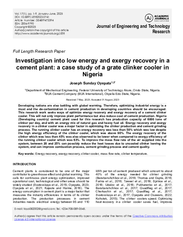 (PDF) Investigation into low energy and exergy recovery in a cement ...