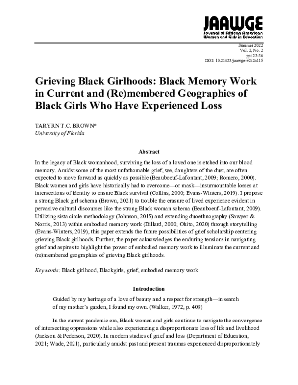 (PDF) Grieving Black Girlhoods