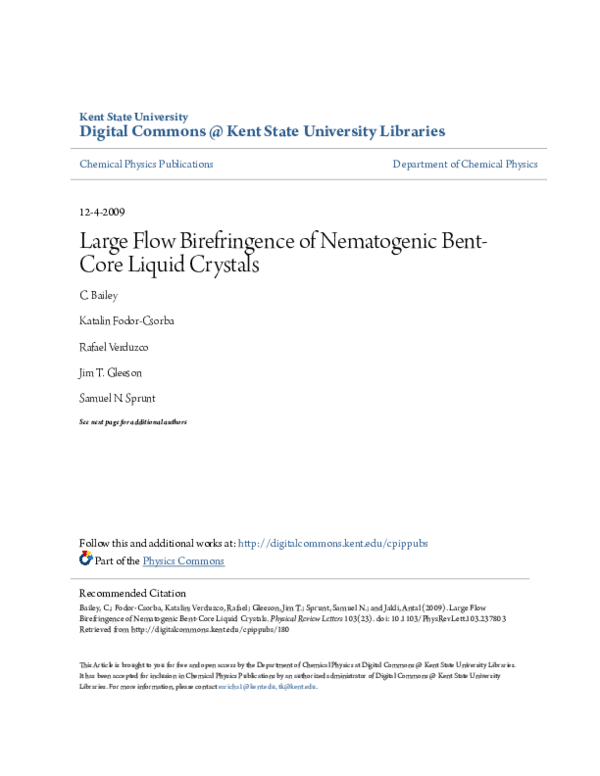 (PDF) Large Flow Birefringence of Nematogenic Bent-Core Liquid Crystals