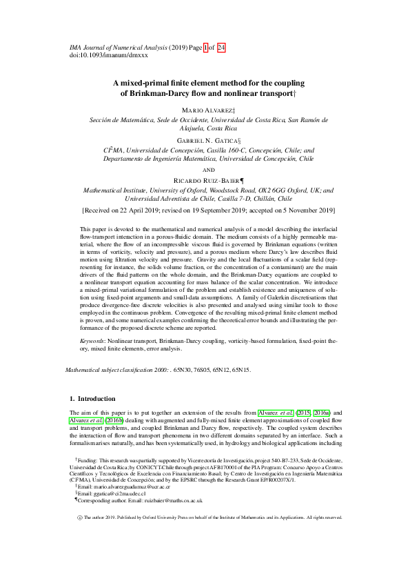 (PDF) A mixed-primal finite element method for the coupling of Brinkman ...