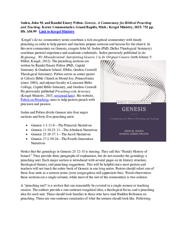 (PDF) John M. Soden and Randal Emery Pelton, Genesis (Kerux). Grand ...