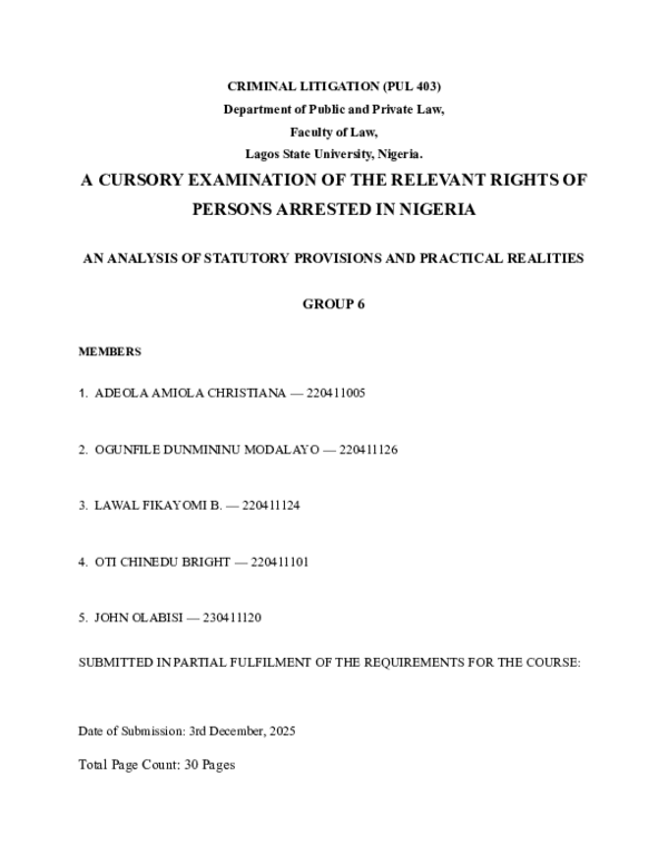 (PDF) A CURSORY EXAMINATION OF THE RELEVANT RIGHTS OF PERSONS ARRESTED ...