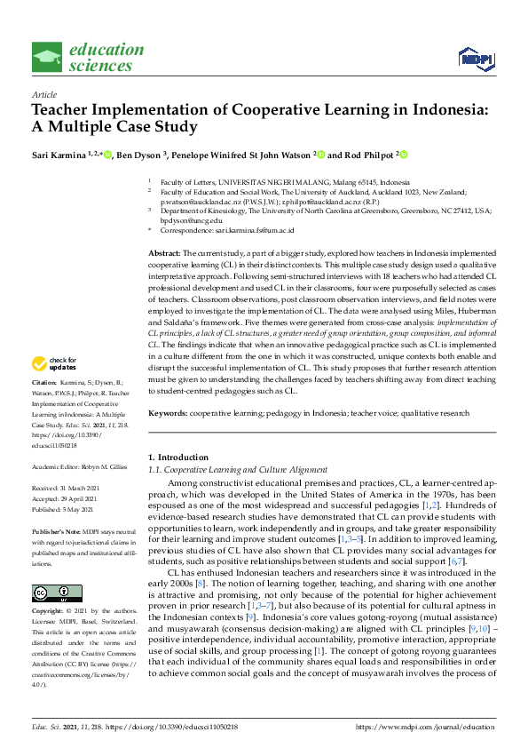 (PDF) Teacher Implementation of Cooperative Learning in Indonesia: A ...