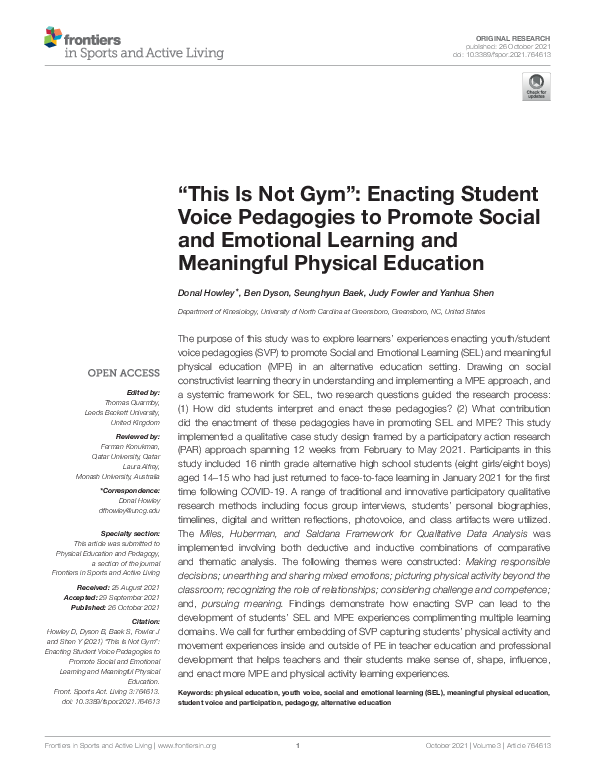 (PDF) “This Is Not Gym”: Enacting Student Voice Pedagogies to Promote ...