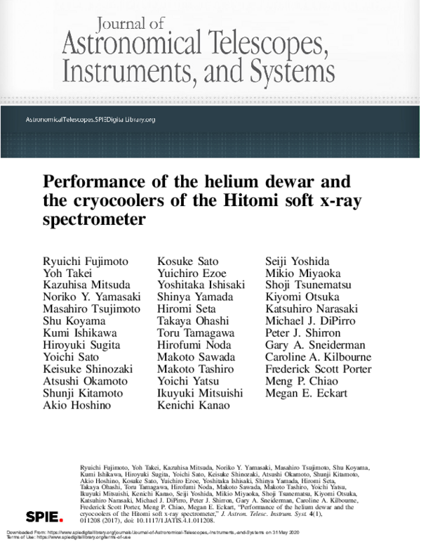 (PDF) Performance of the helium dewar and the cryocoolers of the Hitomi ...