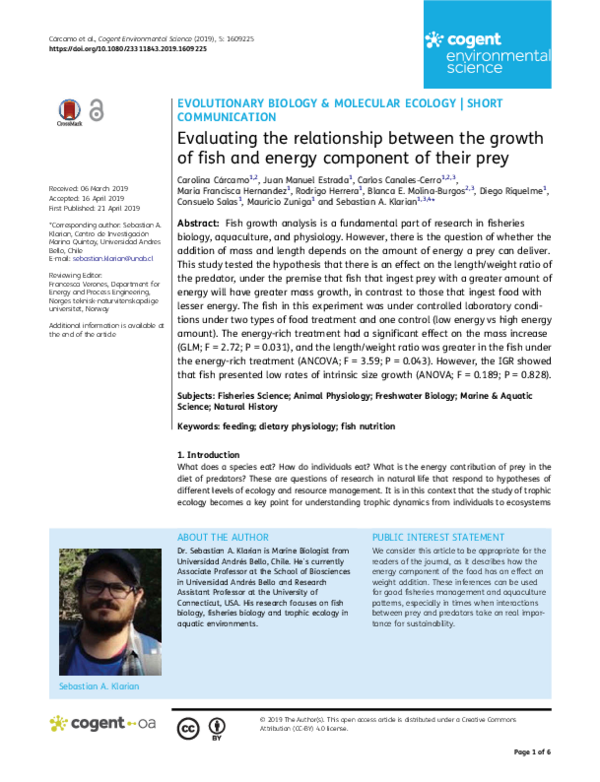 (PDF) Evaluating the relationship between the growth of fish and energy ...