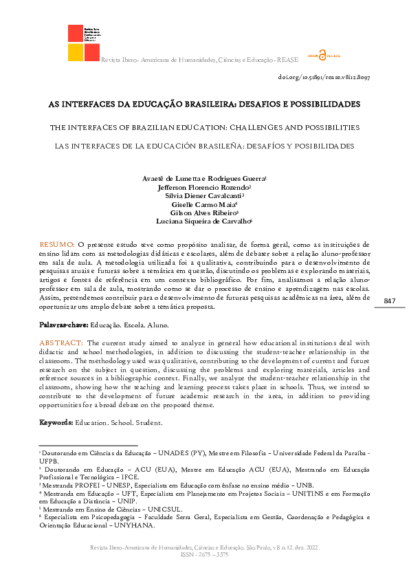 (PDF) As Interfaces Da Educação Brasileira: Desafios e Possibilidades