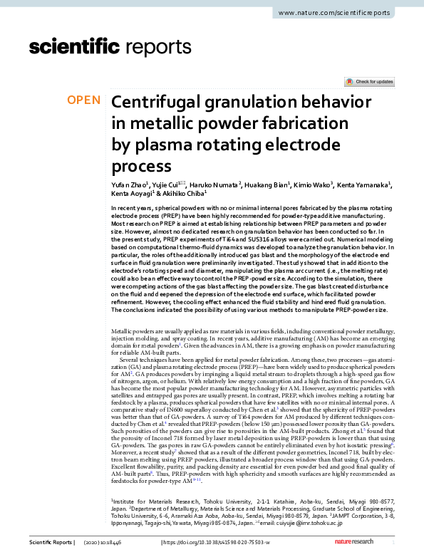 (PDF) Centrifugal granulation behavior in metallic powder fabrication ...